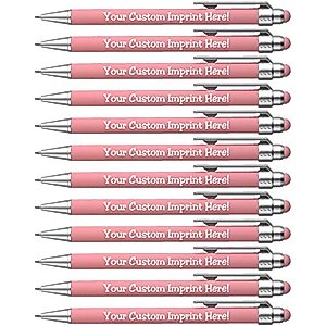 Express Pencils™ - Pastel Personalized Pens with Stylus - Soft Touch Design - Custom Printed Name Pens with Black Ink - Imprinted with Logo or Message (Pastel Pink)
