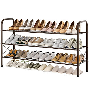 Hoctieon 3 Tier Durable Mesh Style Shoe Rack, Entryway Shoe Shelf, Shoe Rack FreeStanding, Shoe Storage Organizer, Shoe Rack for Closet, Brown