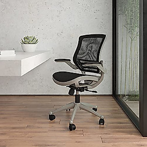 Flash Furniture Warfield Mid-Back Transparent Black Mesh Executive Swivel Office Chair with Graphite Silver Frame and Flip-Up Arms