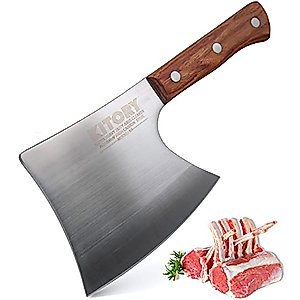 Kitory Bone Cleaver Heavy Duty Meat Cleaver Axes Bone Cutting Chopping Knife Thick Forged Butcher Knife for Meat&Bone, Full Tang, Wooden Handle, Forged Chinese Chopper for Kitchen&Restaurant 2LB-K4