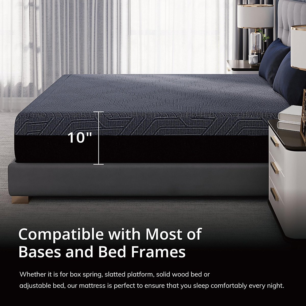 EGOHOME 10 Inch King Memory Foam Mattress for Back Pain, Cooling Gel Mattress Bed in a Box, Made in USA, CertiPUR-US Certified, Therapeutic Medium Mattress, 76x80x10 Black