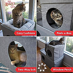 Kitty City Large Stackable Grey Condo, Cat Cube, Cat House, Pop Up Bed, Cat Ottoman, Mansion
