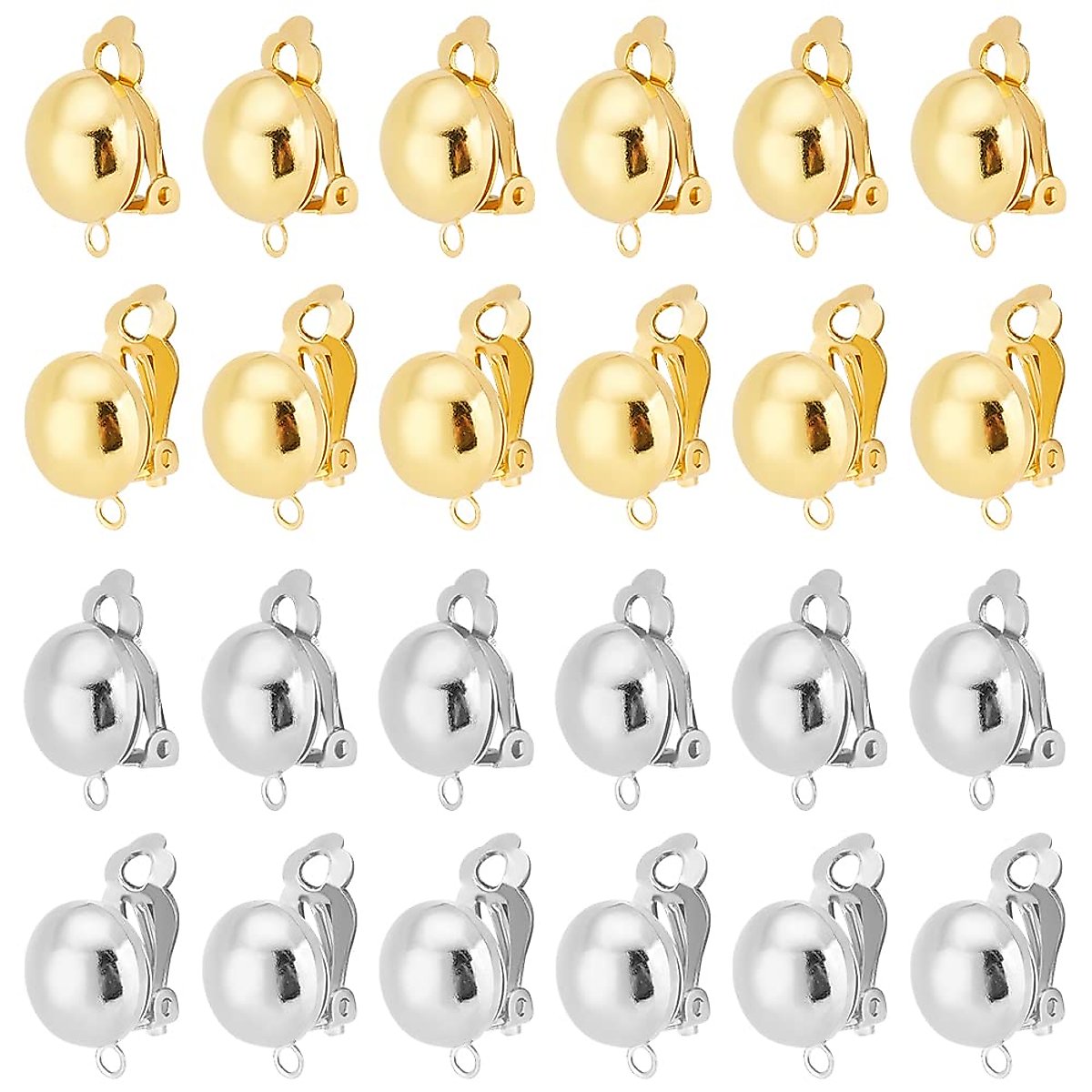 PH PandaHall 40 Pcs Brass Clip-on Earring Converter Component with Easy Open Loop 2 Colors for Non-Pierced Ears