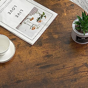 Round Coffee Table with Rustic Wooden Top & Sturdy Mental Legs Sofa Couches Table Side Table End Table Accent Table for Living Room Balcony Kitchen Modern Design Furniture 24 inches, Rustic Brown