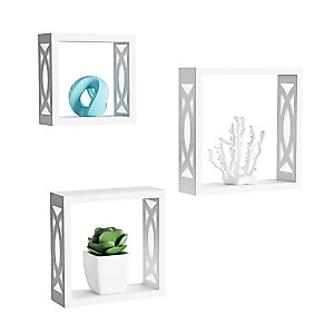 Floating Shelves- Open Cube Wall Shelf Set with Hidden Brackets, 3 Sizes to Display Décor, Photos, More- Hardware Included by Lavish Home (White)