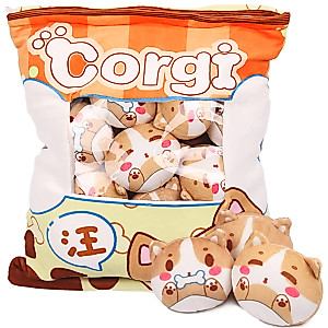 ARELUX Cute Corgi Plush Pudding Pillow:Snack Pillow Toys Bag Removable Stuffed Animal 8Pcs Sets Creative Plush,Soft Dog Puppy Plushie Throw Pillow,Dolls Friends Family Member