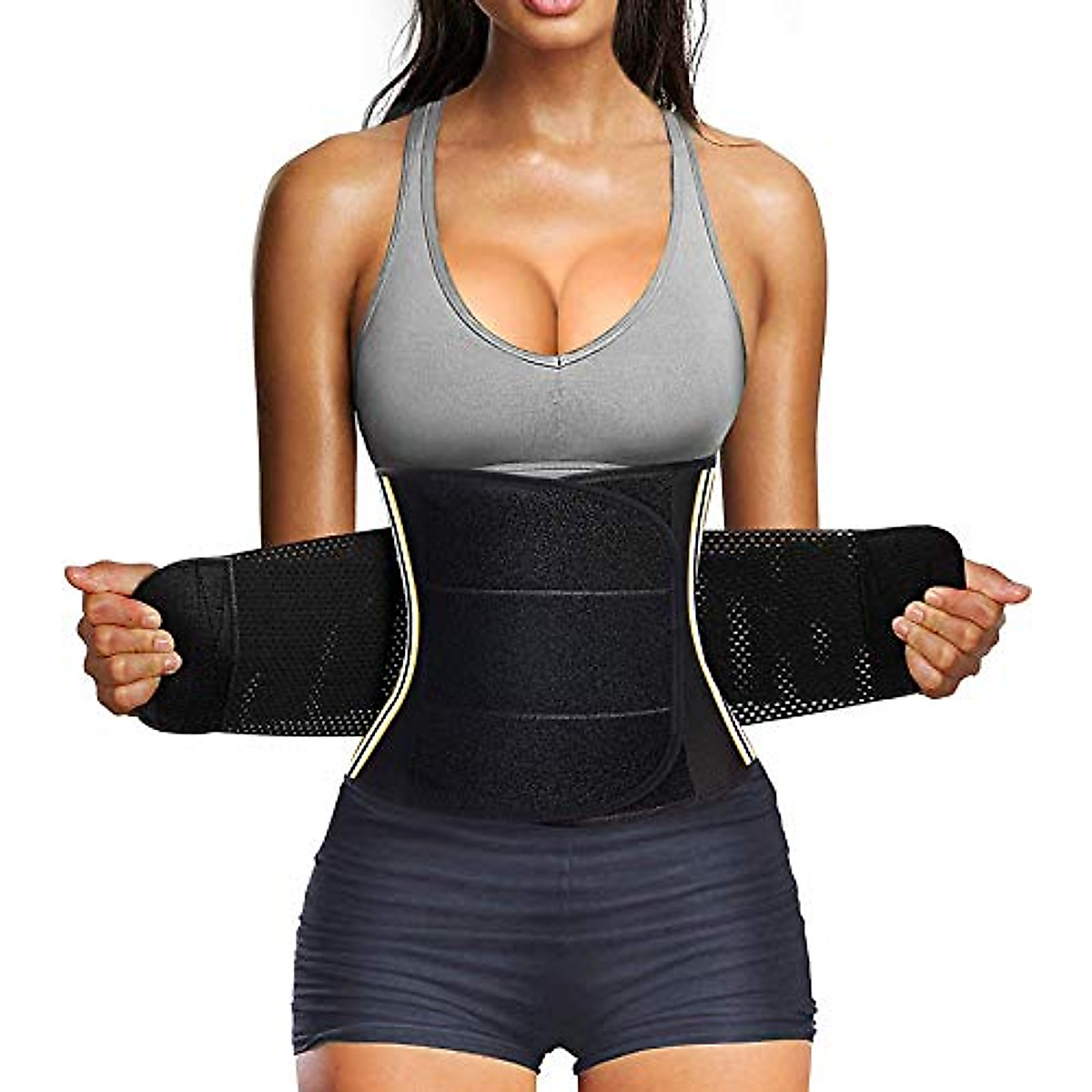 Nebility Women Waist Trainer Belt Tummy Control Waist Cincher Trimmer Sauna Sweat Workout Girdle Waist Slimmer Belly Band (S, Black-white)