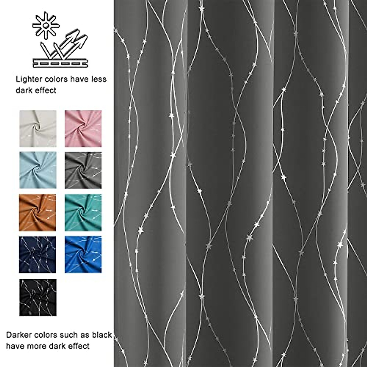 SMILE WEAVER Blackout Curtains for Living Room 63 Inches Long 2 Panels,Room Darkening Curtains Grommet Noise Reducing Thermal Insulated Window Treatment Star Drapes for Kids' Bedroom(Grey,52Wx63L)