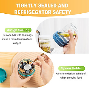 NFFTYUUT 4 Pack Overnight Oats Containers with Lids and Spoons, 12 oz Glass Mason Overnight Oats Jars for Milk, Cereal, Fruit