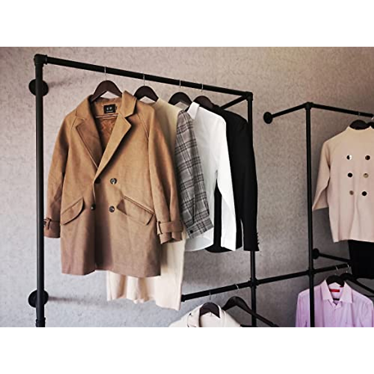 Anynice Industrial Pipe Clothing Rack,Industrial Clothing Rack, Clothing Rods for Hanging Clothes,Clothes Rack,Wall Mounted Garment Rack, Heavy Duty Coat Rack (98.4" W x 14.4" D x81.1 H, ANY-EF55)