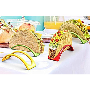 9pc Colorful Stackable ALAZCO Taco Holder Stand Server - For Soft & Hard Shell Taco - Backyard Party Picnic Fiesta (3 Red, 3 Green, 3 Yellow) BPA Free