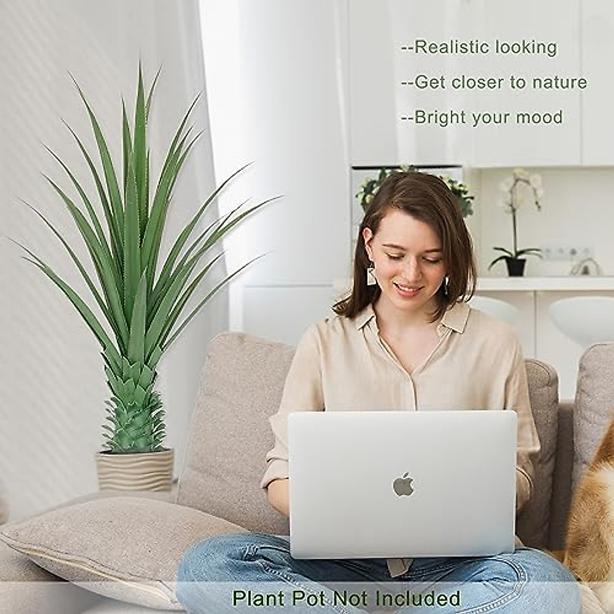 Softflame 48in Artificial Spiked Agave Plant Potted Plants, Artificial Plant with 30 Leaves, Perfect for Home Office Indoor Decoration