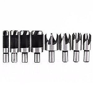 8 Pcs Chamfer Wood Plug Cutter Drills Straight & Tapered Taper Claw Type Drill Bits 5/8" 1/2" 3/8" 1/4" Woodworking Cutting Tool
