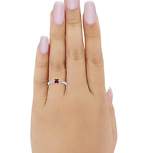 Blue Apple Co. Art Deco Petite Dainty Princess Cut Wedding Ring Round Simulated Ruby Cubic Zirconia 925 Sterling Silver Size-12