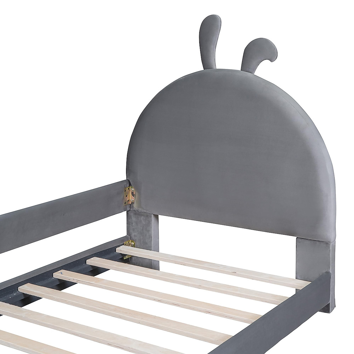 FANYHOME Twin Size Upholstered Daybed with Rabbit Ear Shaped Headboard, Modern Low Profile Bed with Sturdy Wooden Slats Support, Wooden Daybed Frame for Kids Boys Girls, No Box Spring Needed,Gray