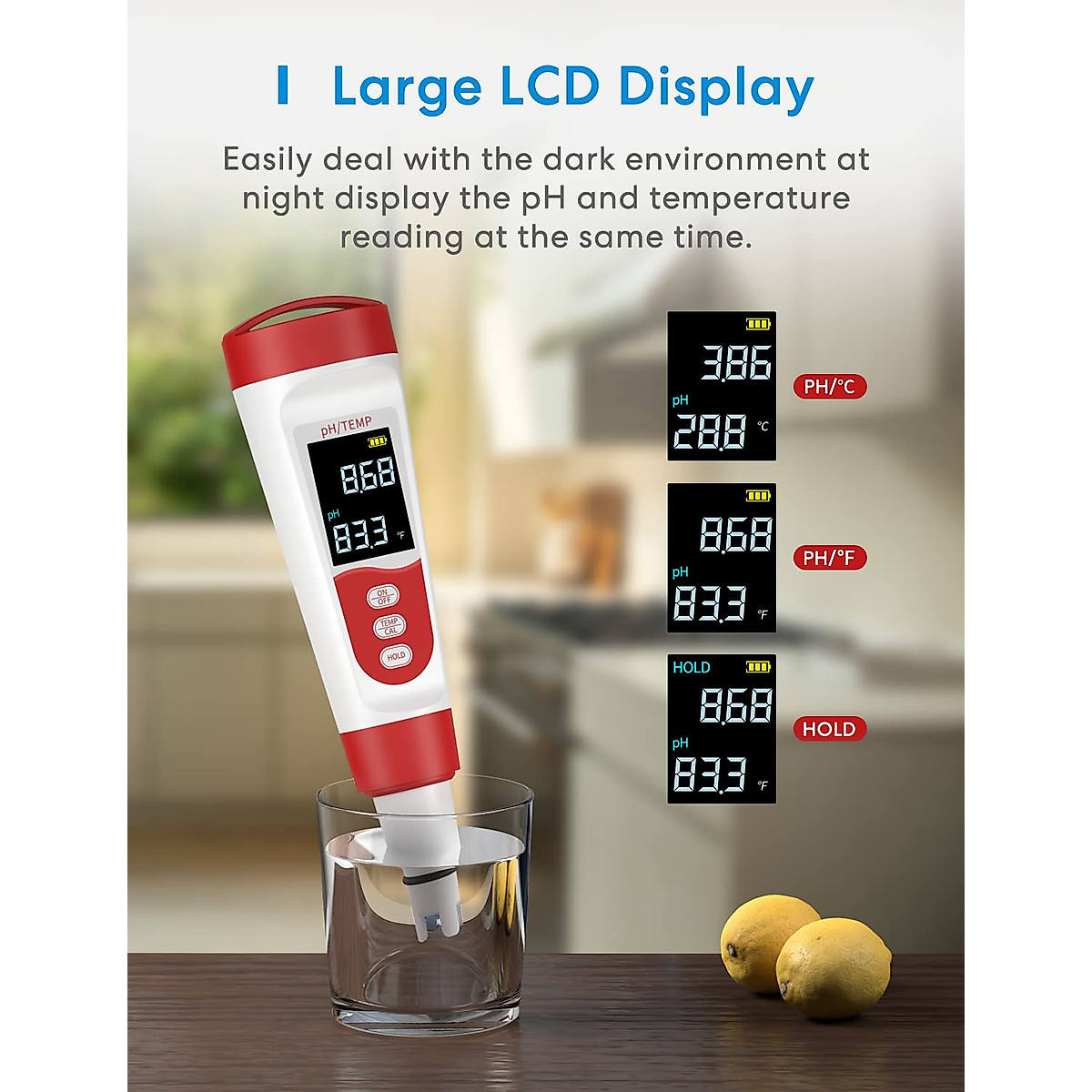 meross PH Meter, Digital PH Meter for Water Hydroponics with ATC, IP67 PH/Temp 2 in 1 Tester Pen with 0-14 PH Measurement Range, 0.01PH High Accuracy Mini Pen for Pool, Drinking Water