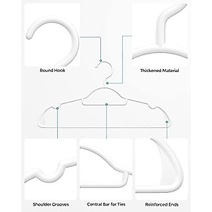 SONGMICS Plastic Hangers, 30 Pack Lightweight Space-Saving Hangers, Hangs up to 8 lb, Heavy-Duty Clothes Hangers for Coats, Pants, Dresses, White UCRP007W30