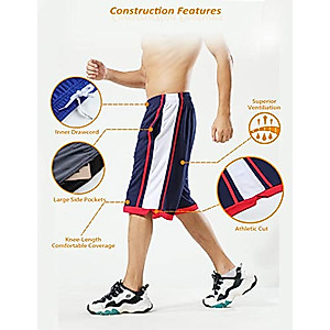 Pack of 5 Men's Athletic Basketball Shorts Mesh Quick Dry Activewear with Pockets (Set 3, Large)
