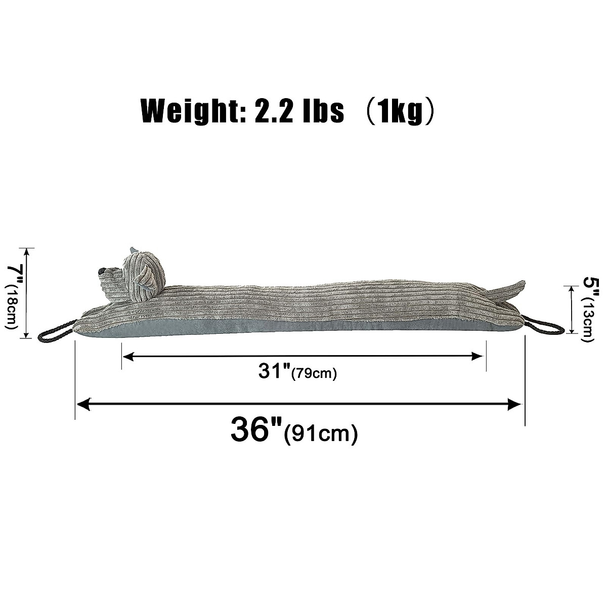 Marwood Under Door Draft Stopper Decorative Wind Stopper 36 inch for Door & Window, Weighted Animal Air Draft Stopper Snake Noise Blocker for Bottom of Door with Hanging Loops - Grey Dog