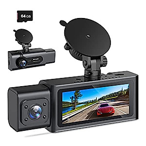 SPADE Dash Cam Front and Inside,1080P Dual Dash Camera for Cars with 64GB SD Card, IR Night Vision, 3.16” IPS Screen, WDR G-Sensor, 310°Wide Angle 24H Parking Monitor Loop Recording Motion Detection