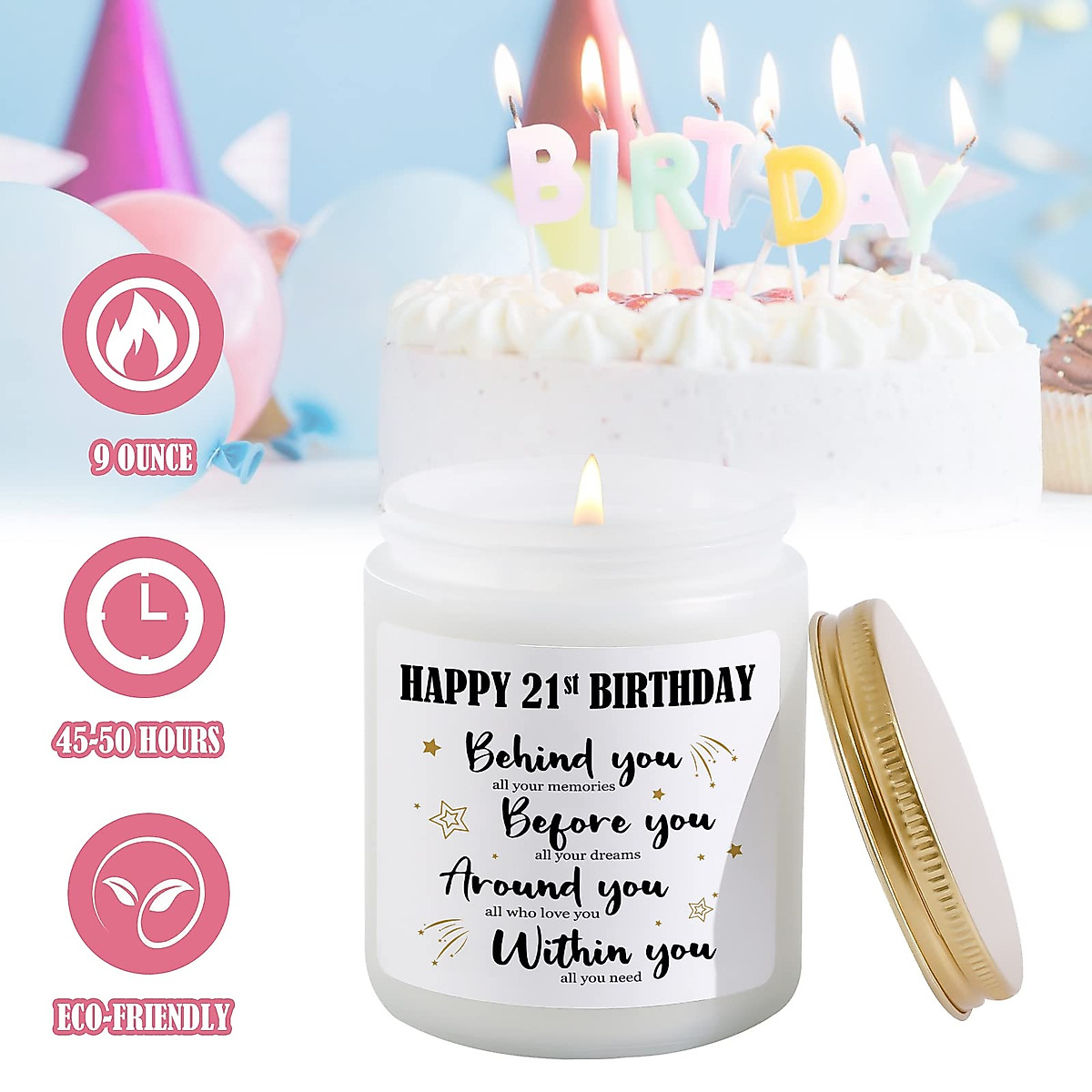 21st Birthday Gifts for Her, 21 Year Old Birthday Gift Ideas for Her, Happy 21st Birthday Gifts for Daughter, Sister, BFF, Friends, Granddaughter - Vanilla, Buttercream and Sugar Scent Candle