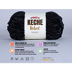 Keche Velvet Yarn for Crocheting, Soft Chenille Bulky Baby Blanket Amigurumi Yarn 100 gr (132 yds) - Black