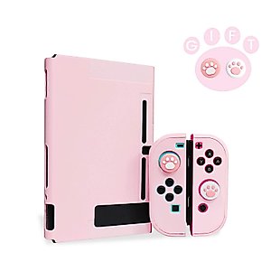 Niclogi Dockable Case for Nintendo Switch, Protective Cover Case Compatible with Nintendo Switch Console and Joy-Con Controller, Separable Hard Cover Case with 2 Thumb Grip Caps(Pink)