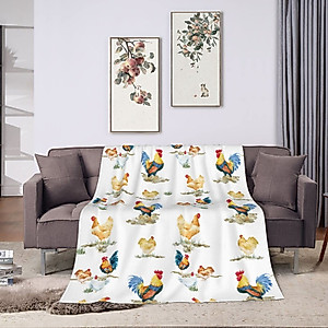 Chicken Rooster Blanket, Rustic Soft Warm Bed Bedding Throw Blankets Girls Boys Gifts for Couch Bedroom Sofa Office, All Season Cozy Flannel Plush Blanket for Kids Adults, 50"X40"
