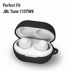 Geiomoo Silicone Case Compatible with JBL Tune 115TWS, Protective Cover with Carabiner (Black)