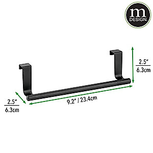 mDesign Metal Over Kitchen Cabinet Door Towel Bar Holder for Hand, Dish, and Tea Towel Rack - Over the Door Towel Bar - Hang Inside or Outside Doors - Kitchen Organizer - Omni Collection - Matte Black