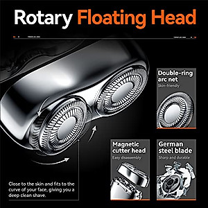 yoose Mini Rotary Shaver, Electric Razor for Men, Alloy Body & Magnetic Shaving Head, Close Shave, IPX7 Waterproof, USB C Rechargeable, Cordless Electric Razor with Travel Case, Ideal Gift, Silver