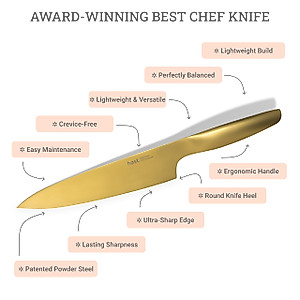 HAST Edition 8-Inch Chef Knife, Ultra-Sharp Professional Kitchen Knife, Advanced Powder Steel, Lightweight, Comfortable Ergonomic & Award-Winning Design, Premium Steel Knife(Titanium Gold)