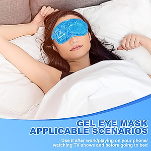 2Pack Cold Cooling Eye Mask, Reusable Gel Eye Mask Hot/Cold Therapy Gel Bead Eye Mask with Plush Backing for Headache/Puffiness/Migraine/Stress Relief/Skin Care/Dry Eyes(Blue)