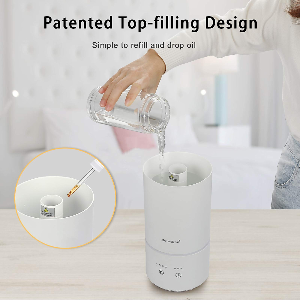 Top Fill Cool Mist Humidifiers for Bedroom & Essential Oil Diffuser,1.2L Small and Whisper Ultrasonic Humidifier for Home, Baby, Large Room with Auto Shut Off(White,7Color Light)