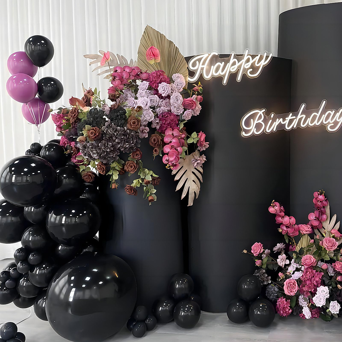 150pcs Black Balloons Different Sizes Pack, 18 12 10 5 Inch Party Balloon Garland Arch Kit for Halloween Birthday Graduation Baby Shower Party Decorations(With 2 Ribbons)