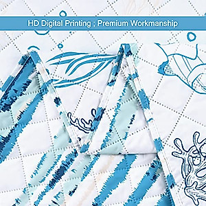 FRAMICS 3-Piece King Size Reversible Quilt Set Summer Quilt Lightweight Ocean Quilts Beach Bedspread Coverlet Blue Coral Conch Seashell Coastal Bedding for All Season(1 Quilt, 2 Pillow Shams)