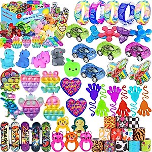 64 Pcs Pop Party Favors for Kids, Premium Pop Fidget Toys, Treasure Box Toys, Goodie Bag Fillers, Pinata Stuffers, Treasure Chest, Carnival Prizes, Prize Box Toys for Kids Classroom