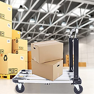 Foldable Platform Cart, 330 lbs Luggage Cart Folding Moving Dolly Luggage Trolley Push Hand Truck Telescopic Adjustment Trolley Rubber Wheel