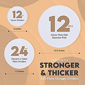 Felt Plate China Storage Dividers Dish Protectors 48 Pack White Extra Large Thick and Premium Soft (White, Round)