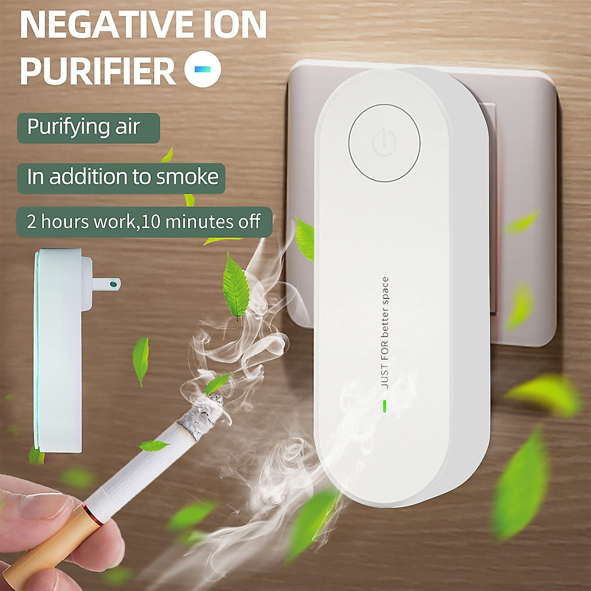 Mini Portable Negative Ion Generator, Plug-in fresheners, for Use in Rooms Odors, Smoke and Pet Room, Bedroom, Living Room, Hotel, Toilets (White)