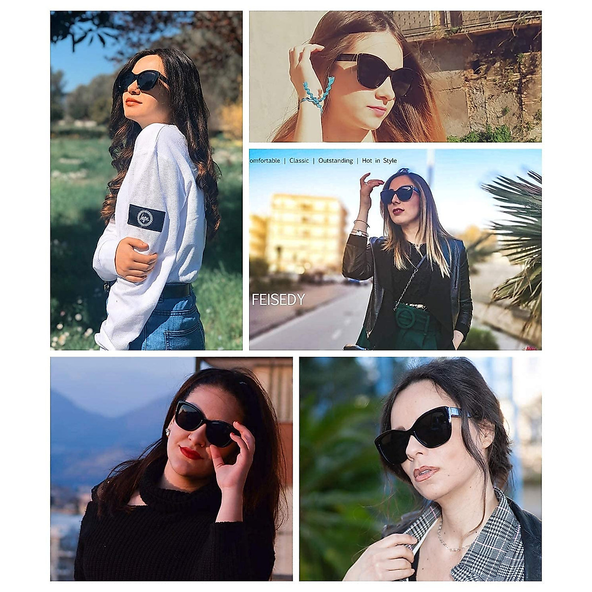 FEISEDY Polarized Vintage Sunglasses American Womens Square Jackie O Cat Eye Sunglasses B2451