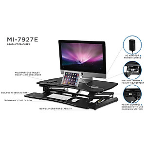Mount-It! Electric Standing Desk Converter | Motorized Sit Stand Desk with Built in USB Port | Ergonomic Height Adjustable Workstation | Black (MI-7927E)