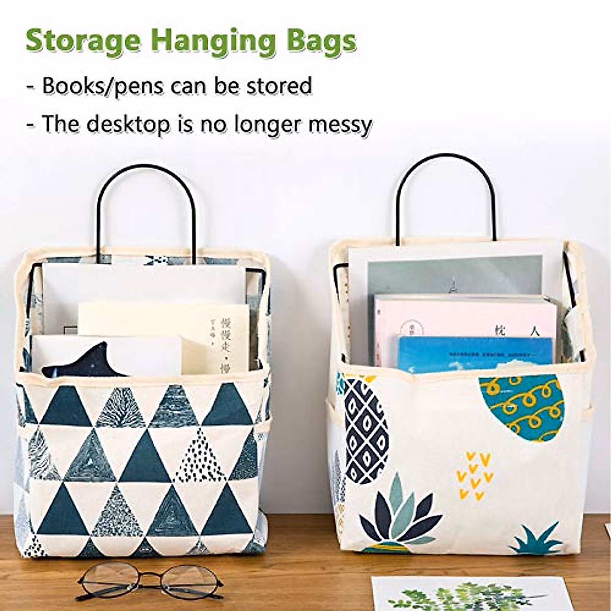 XIAOQI 2Pack-Wall Hanging Storage Bag, Waterproof Over The Door Closet Organizer Hanging Pocket Organizer, Linen Cotton Organizer Box Containers for Bedroom, Bathroom Dormitory
