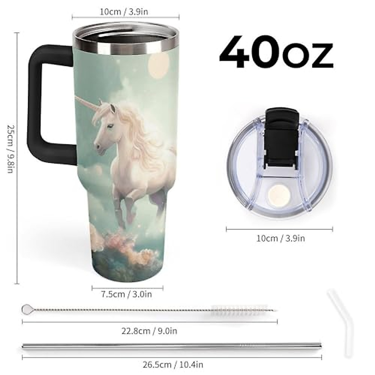 LLUTSNTH 40 Oz Vacuum Tumbler with Black Handle Leakproof Insulated Tumbler Two Horses Are Flying Stainless Steel Travel Mug with Lid And Straw Coffee Cup Cute Water Bottles Cup Holder Friendly