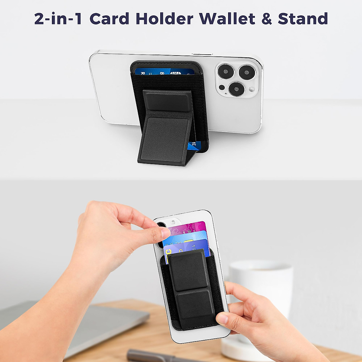 Morojular Magnetic Wallet, MagSafe Wallet Stand for iPhone 16/15/14/13/12 Series, RFID Blocking Magnetic Card Holder, Vegan Leather, Fit 6 Cards (Black)