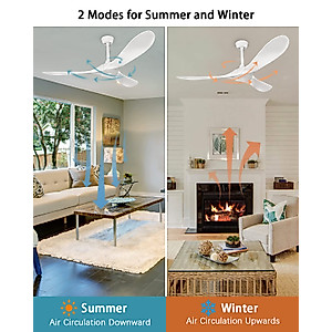 KASASS Ceiling Fan with Remote Control No Light, 52" Low Profile Ceiling Fan Outdoor/Indoor, 3 Blades 6 Speeds Reversible DC Motor Modern Ceiling Fans for Patio, Bedroom, Living Room, Porch (White)