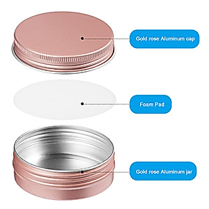 2 oz Metal Round Tins Aluminum Tin Cans Salve Tins Containers with Screw Lid 10 Sheets Stickers for Salve Spice Candies Balms Candles (Rose Gold)