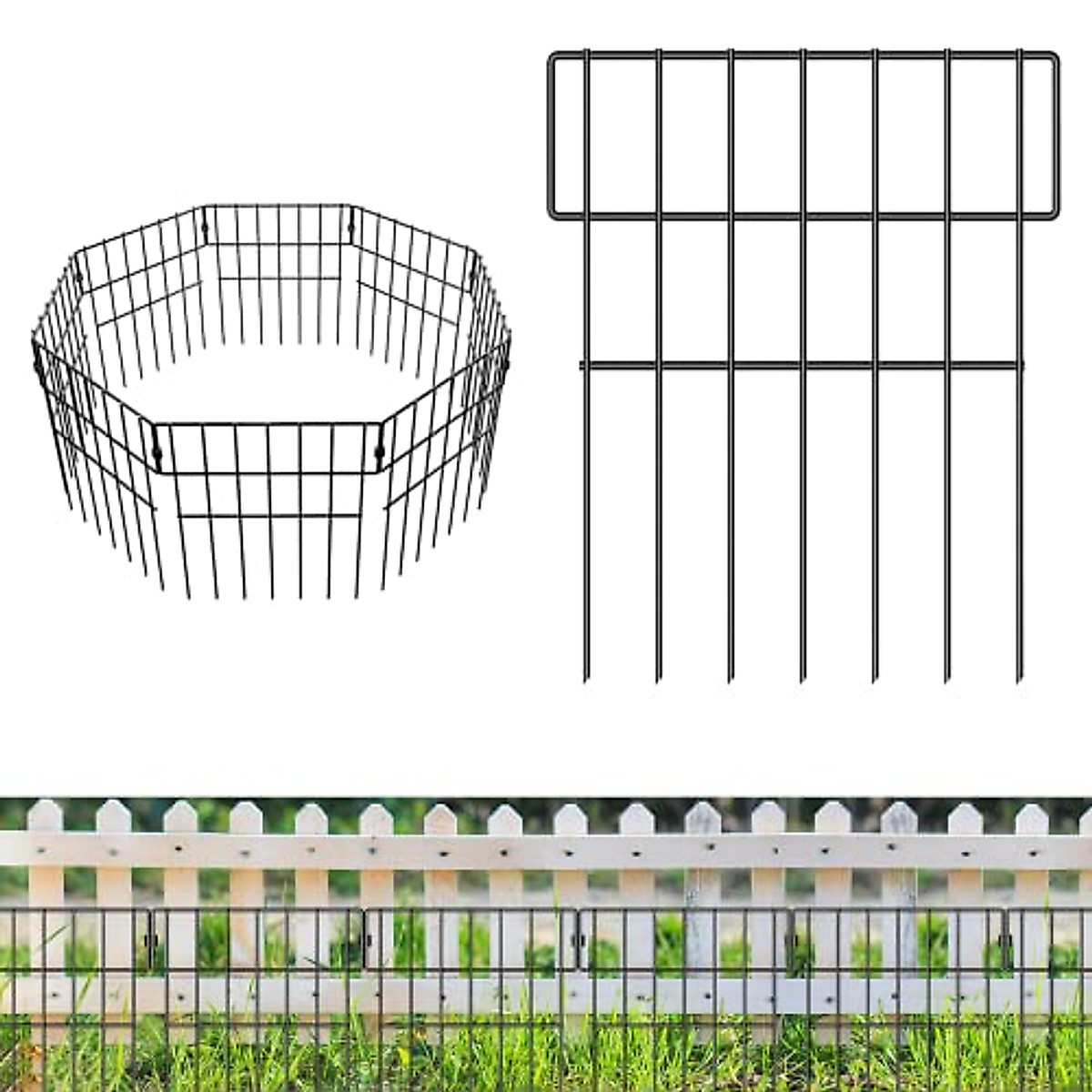 10Pack Animal Barrier Fence - No Dig Garden Decorative Fence Rustproof Metal Wire Panel Border for Dog Rabbits Ground Stakes Defense and Outdoor Patio, T Shape. Total Length 17 in(H) X 10.8 Ft(L)