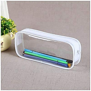 USUNQE 2 Pcs Clear Pencil Case PVC Pen Bag Cosmetic Pouch with Zipper for School Office Stationery (White)