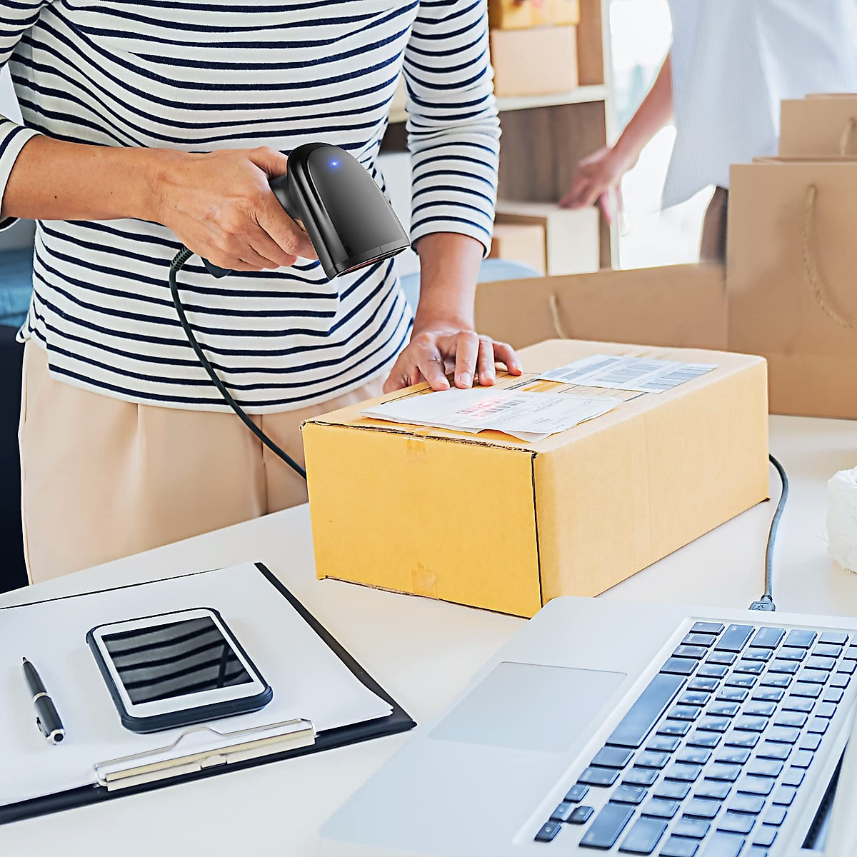 Kedida Barcode Scanner, Handheld Inventory 1D Bar Code Scanners for Computer, Automatic Label UPC EAN Reader with 6ft/2m Long USB Cable Used for Supermarket Warehouse Library and More